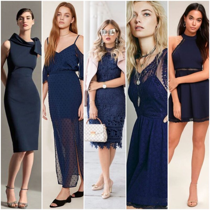 Outfits de noche con vestido azul oscuro - Como combinarlo 2021 - QNoche